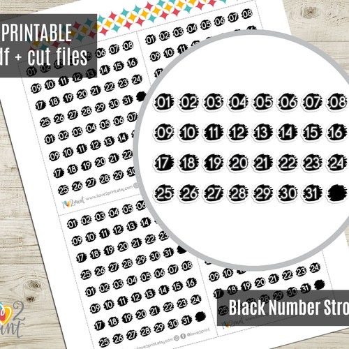 Dot Numbers Planner Stickers Black Brush Stroke Numbers - Etsy