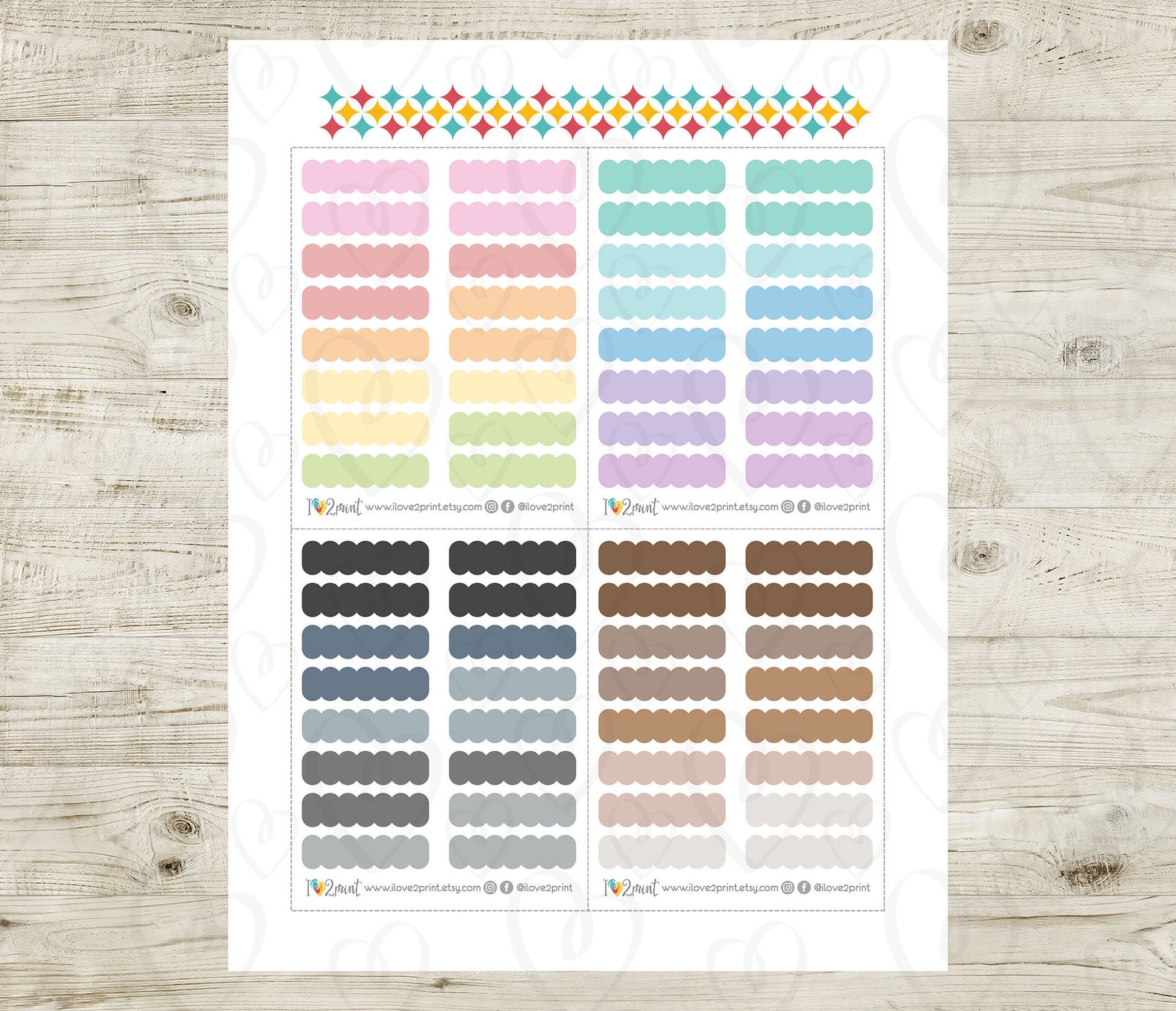 Scalloped Quarter Box Pastel Colors Labels Planner Stickers, Notes ...