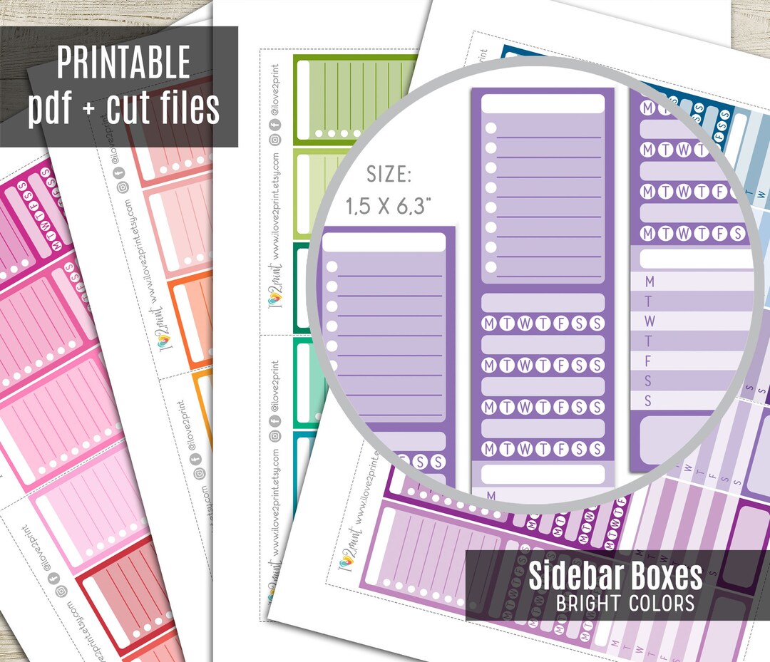 Blank Sidebar Planner Stickers, BRIGHT Colors Printable Stickers ...