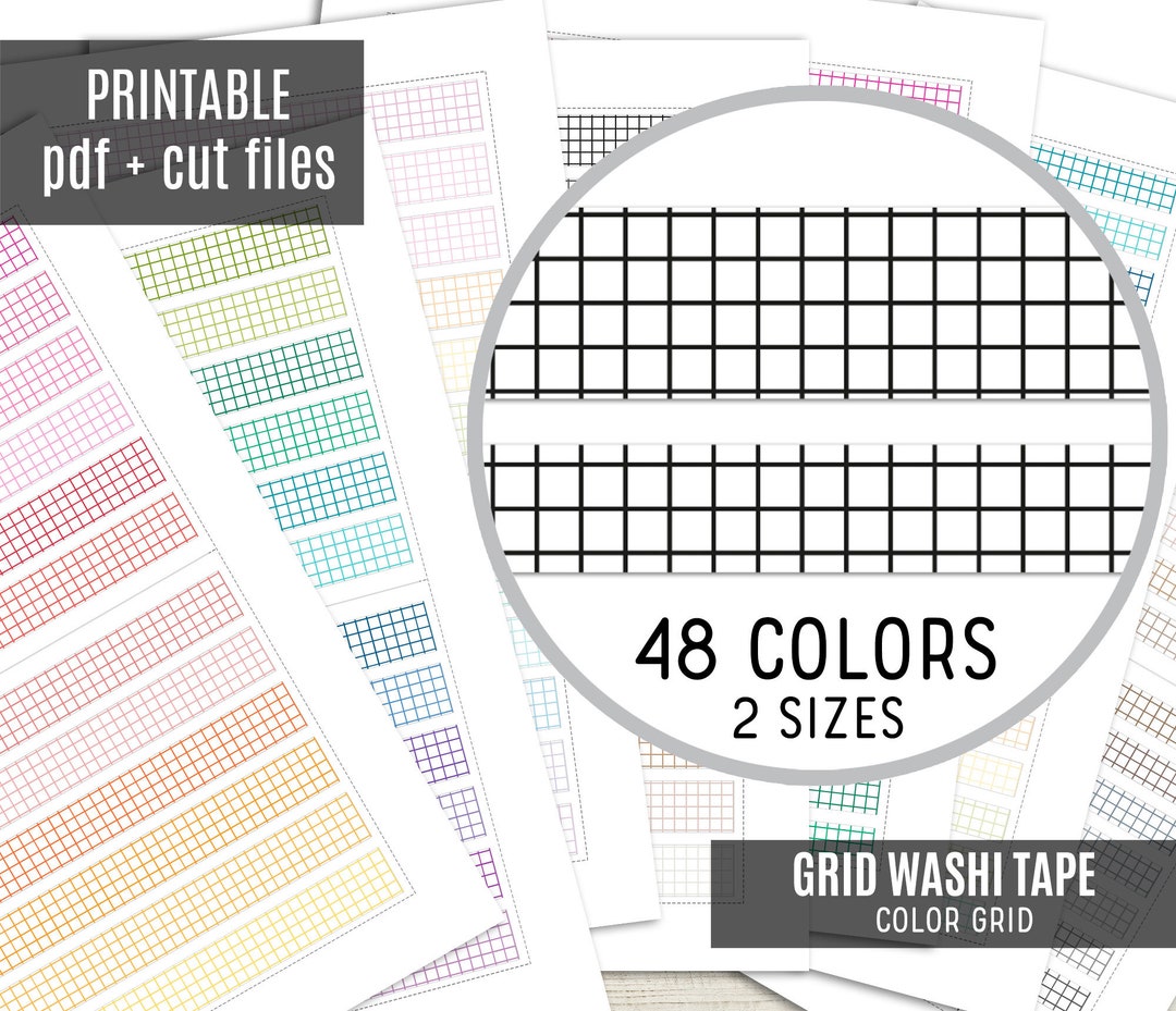 Color Grid Washi Tape Planner Stickers, Grid Washi Strips Printable ...