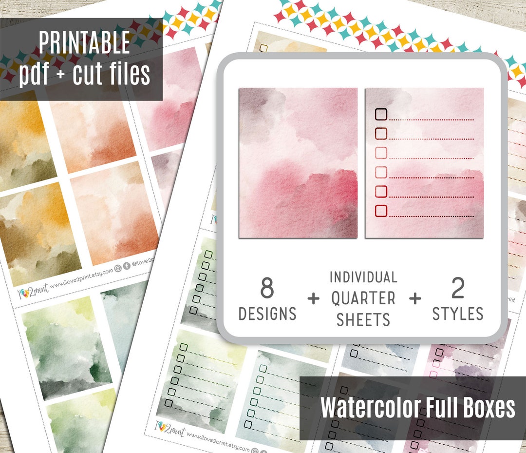 Watercolor Full Box Checklist Boxes Planner Stickers, Notes Printable ...