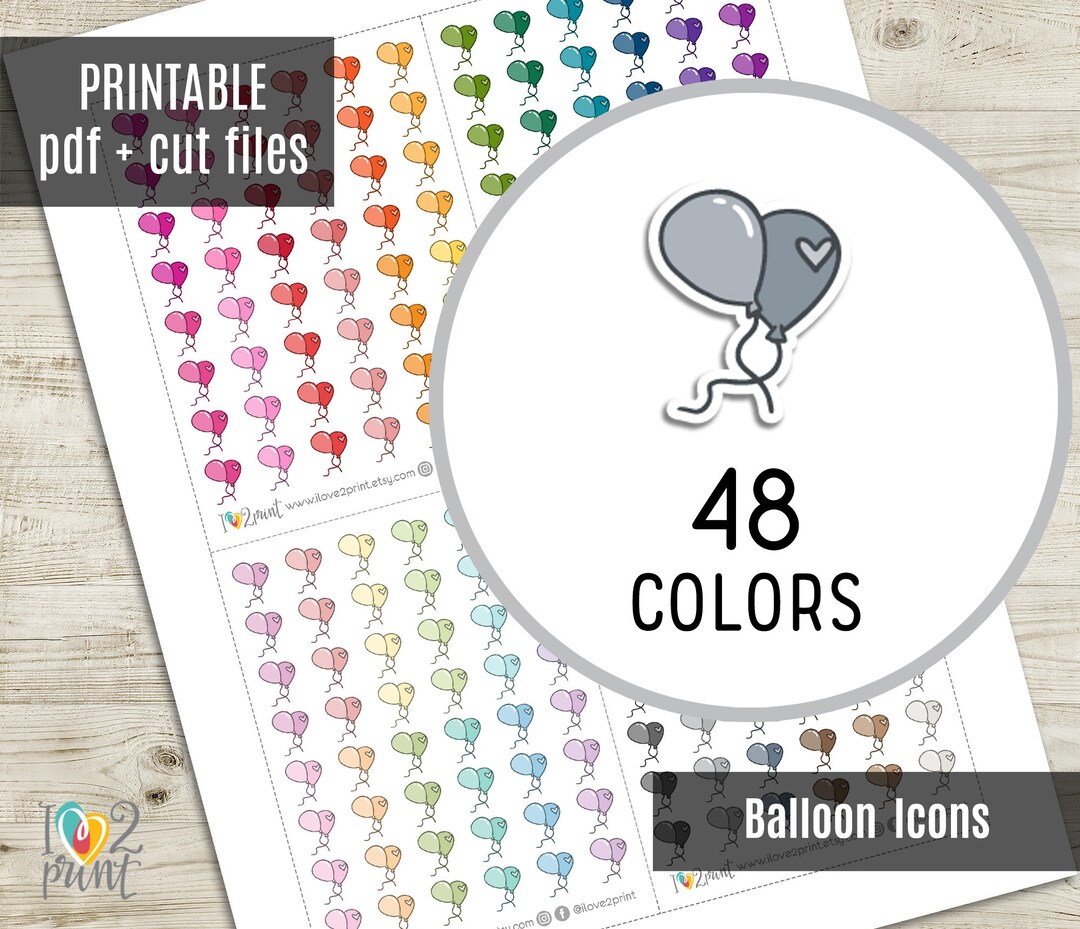 Balloon Little Icon Planner Stickers, Birthday Tiny Icon Printable ...