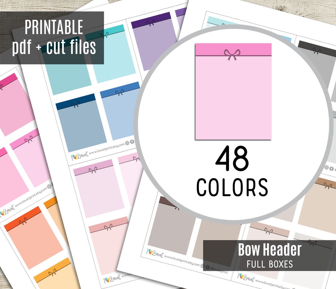 Bow Header Full Box Planner Stickers, Full Box Printable Stickers ...