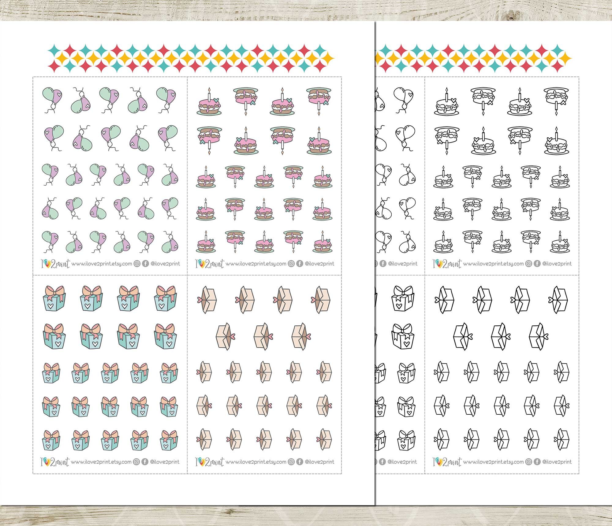 Celebrate Doodle Icons Planner Stickers Birthaday Hand-Drawn | Etsy