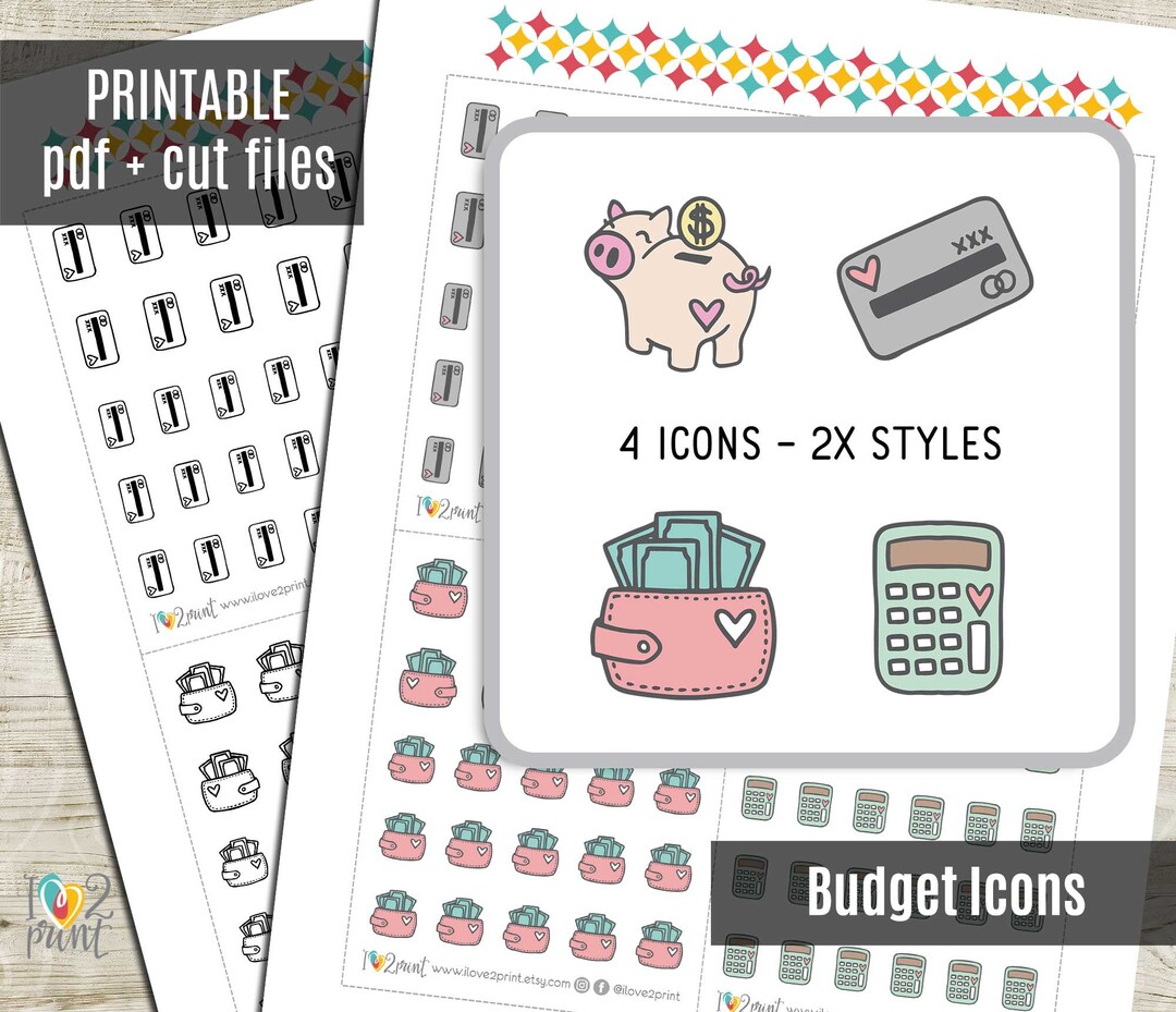 Budget Doodle Icons Planner Stickers, Money Hand-drawn Printable ...