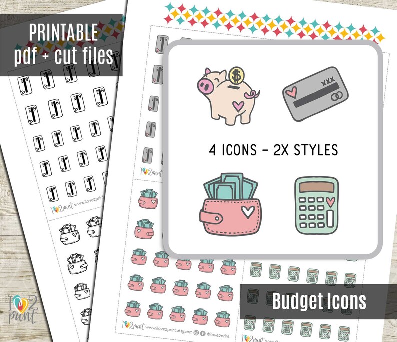 Budget Doodle Icons Planner Stickers Money Hand-drawn | Etsy