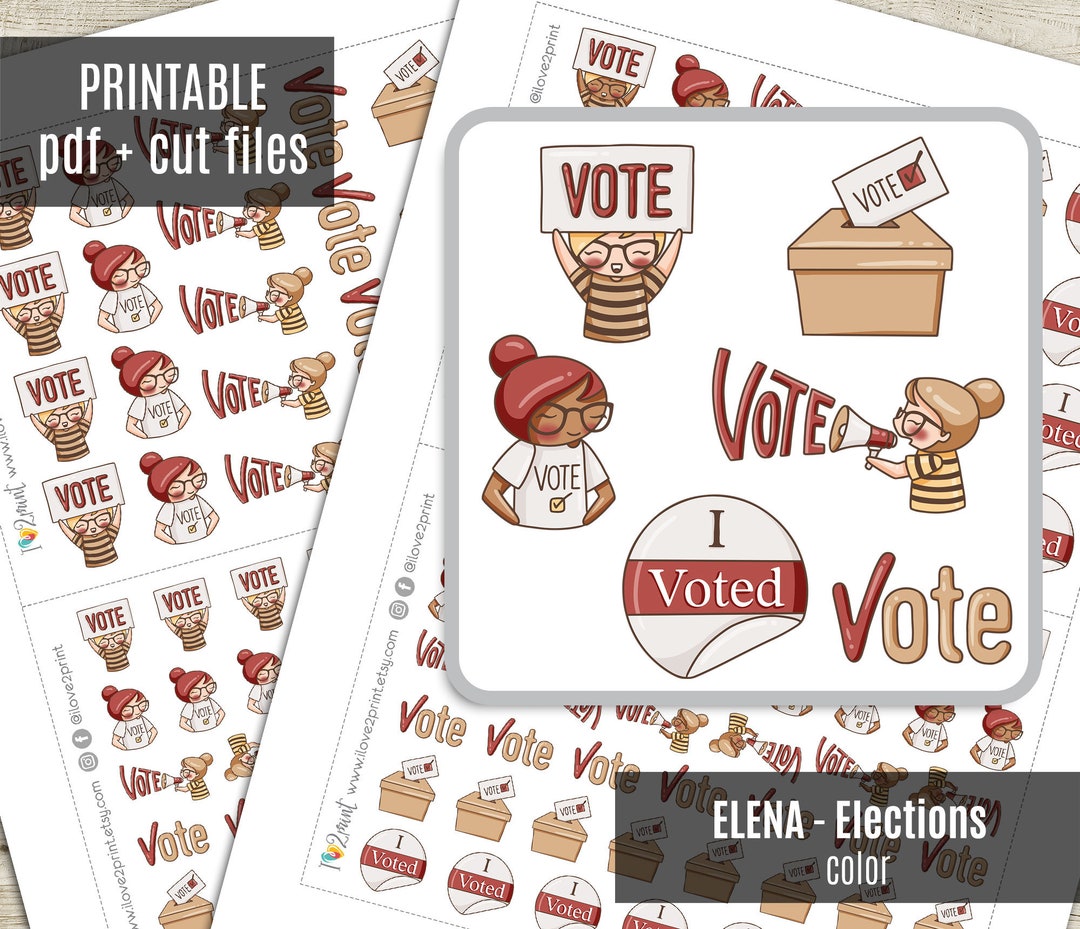 Elena Planner Girl - Elections Printable Planner Stickers, Voting Printable Sticker, Character ...