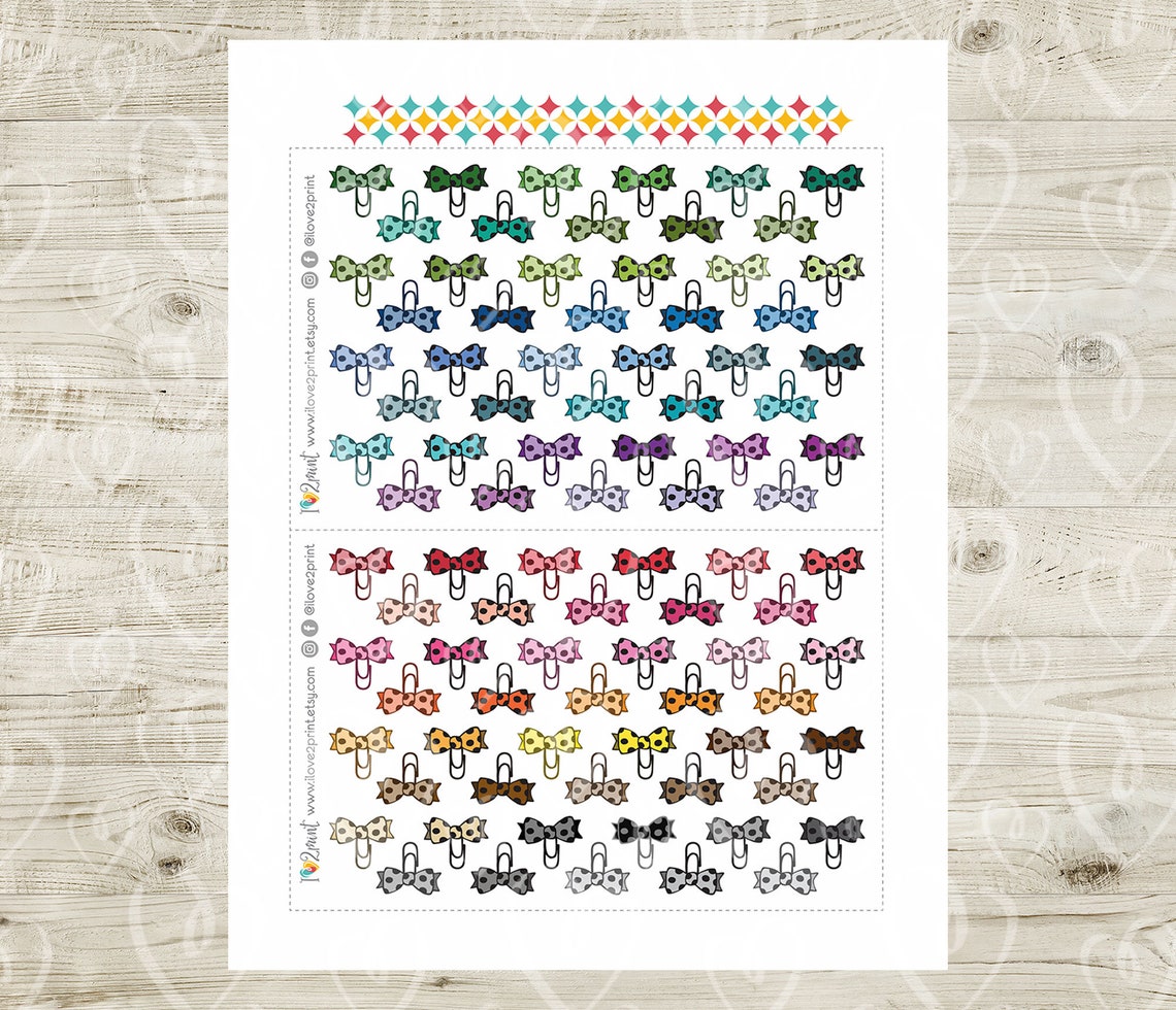 Doodle Bow Planner Stickers Bow Clips Printable Stickers | Etsy