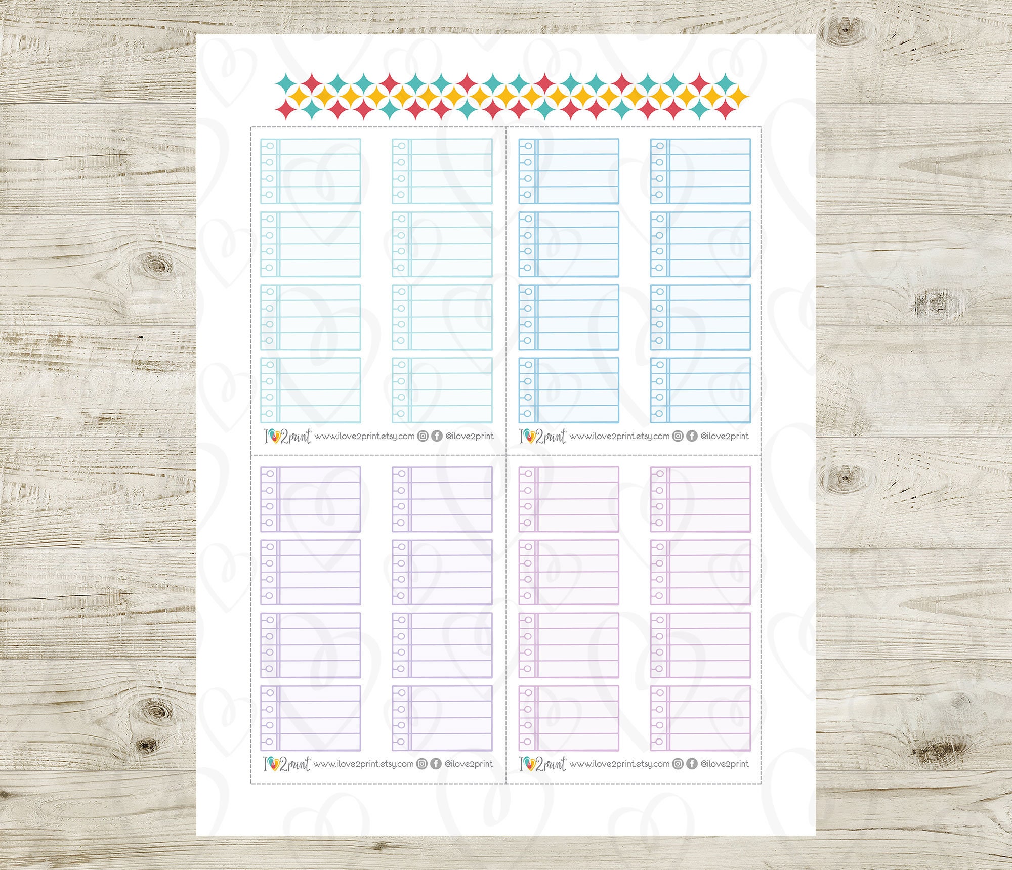 Printable Planner Sticker Pastel Colors Hand-drawn Notes Half Box ...
