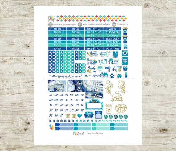 Printable Pastel Blue Stickers Collection Ocean waves Planner Stickers ...