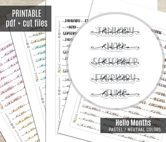 Hello Months Hand-lettered Planner Stickers Pastel Colors | Etsy