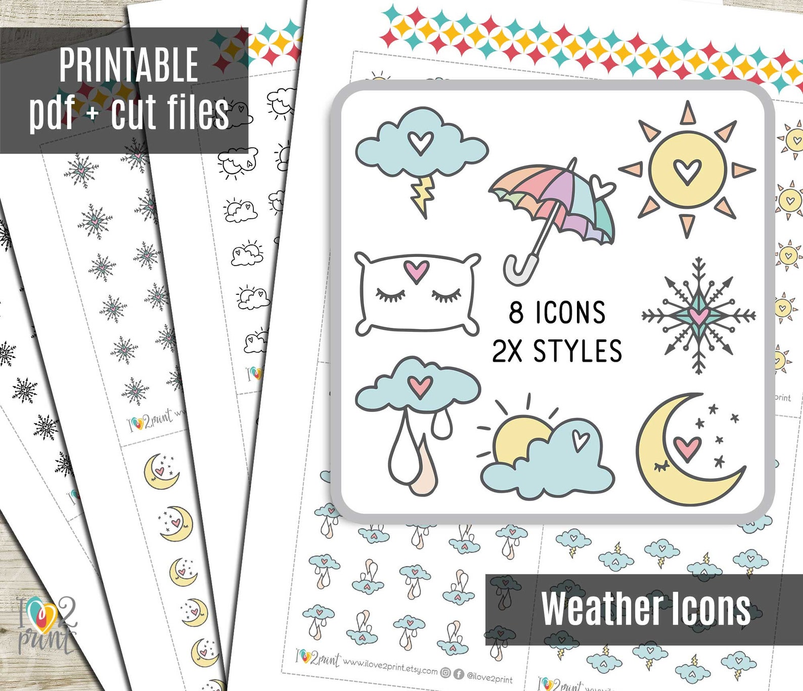 Weather Doodle Icons Planner Stickers Forecast Hand-drawn - Etsy