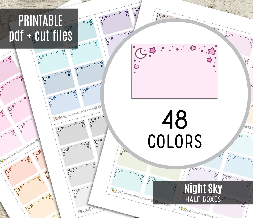 Night Sky Half Box Planner Stickers Half Box Printable - Etsy
