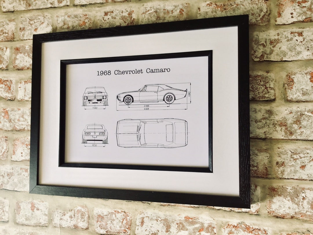 Chevrolet Camaro, 1968 Camaro Print, Car Infographic Framed Print ...