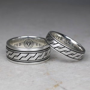Geometric Pattern Wedding Rings Set, Chain Styled, Personalized Jewelry ...