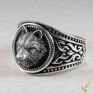 Wolf Head Ring With Gothic Design, Alpha Majestic Comfort Fit Signet Ring, Real Sterling Silver ...
