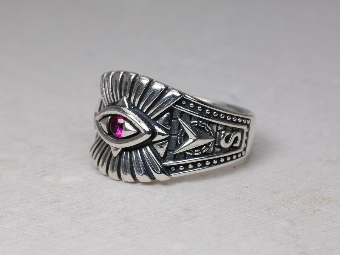 Evil Eye Silver Band Ring Eye of Providence Compass | Etsy