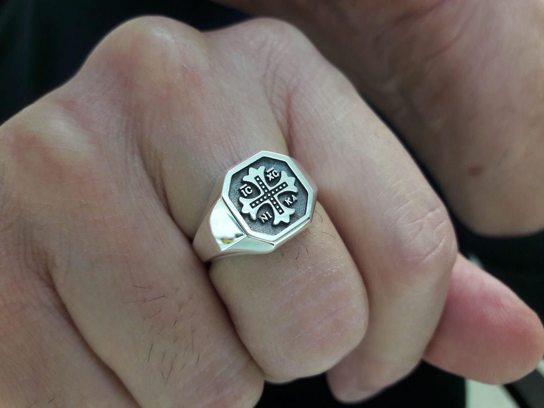 Jesus Christ Conquers Ring With IC XC NIKA, Crucifix Cross Signet Rings ...