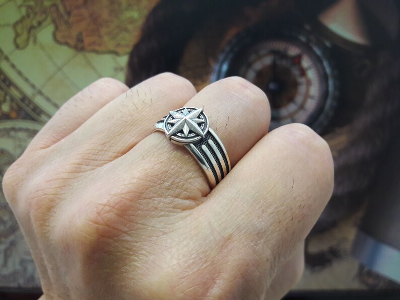 Compass Band Ring North Star Band Ring Compass Rose Ring - Etsy