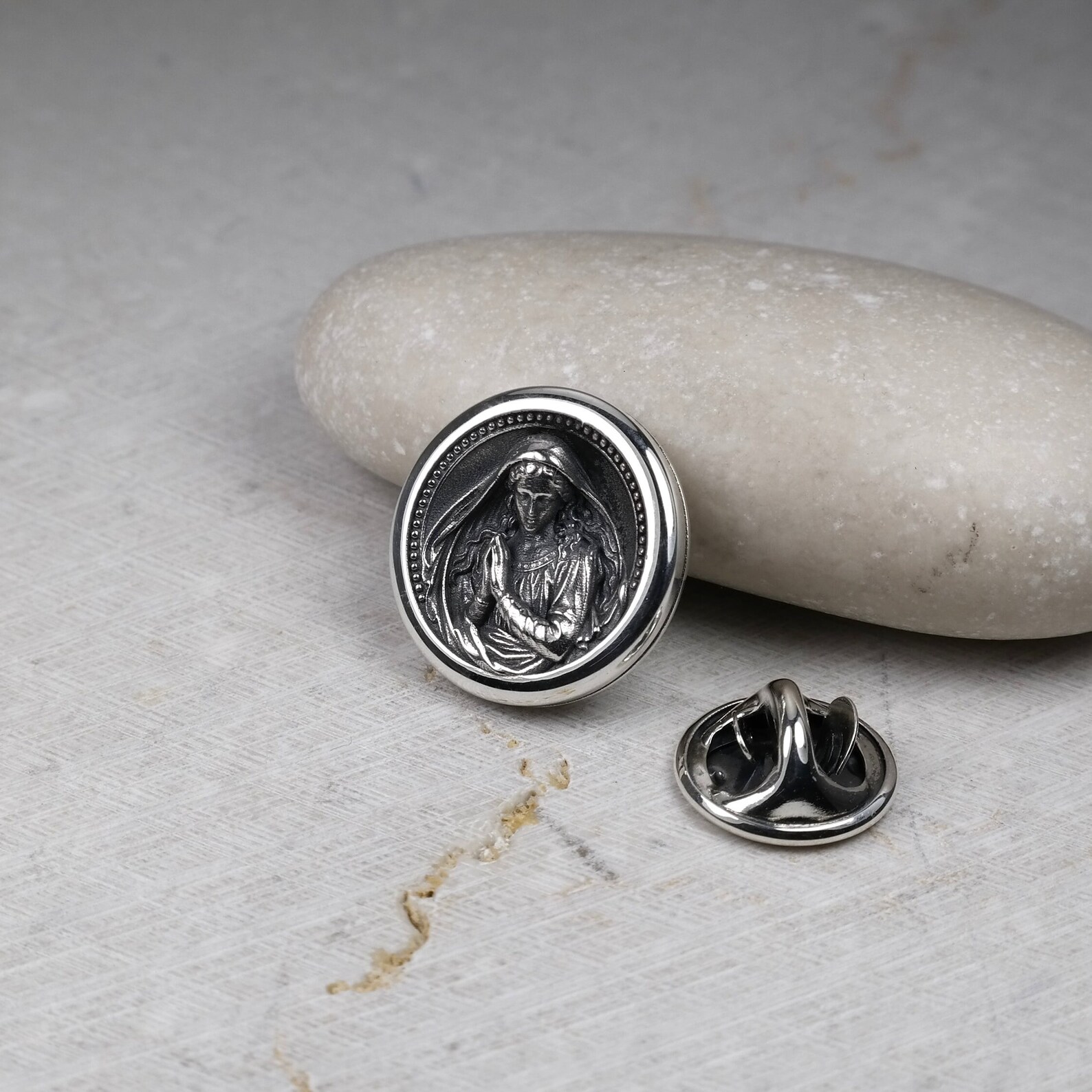 Round Brooch Pin Virgin Mary Holy Mother Lapel Badge Real - Etsy