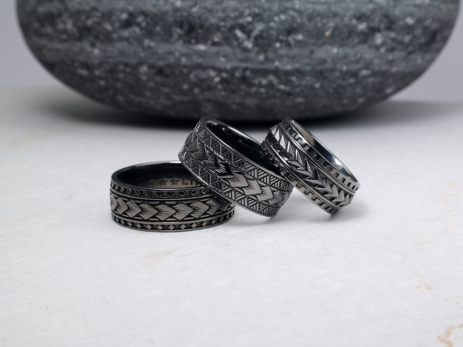 Pattern Wedding Band Ring, Black Rhodium, Real Sterling Silver 925 ...
