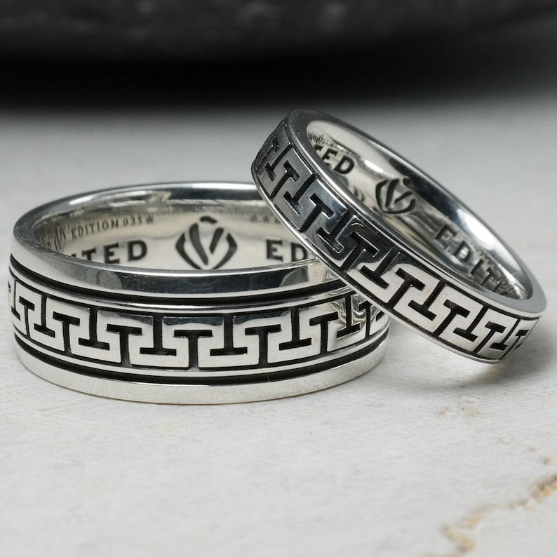 Wedding Band With Greek Key Pattern, Meander Symbol, Grecian Men and ...