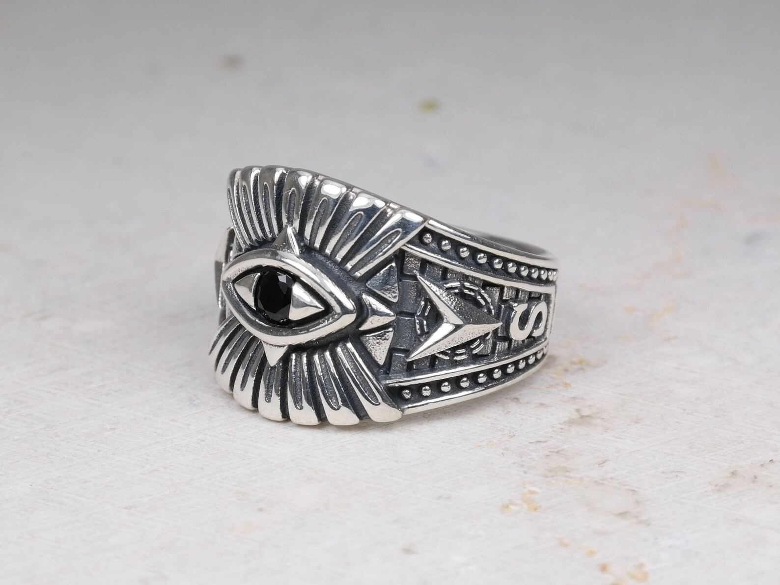 Evil Eye Silver Band Ring Eye of Providence Compass - Etsy