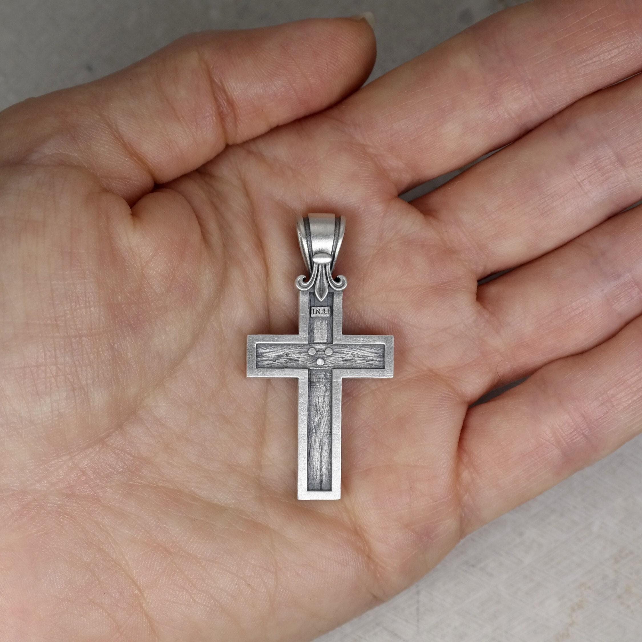 INRI Cross Pendant, Fleur De Lis Design Bail, Crucifix Necklace With ...