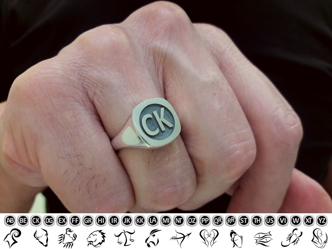 Custom Made Cushion Shape Alphabet Signet Ring, Monogram Personalized ...