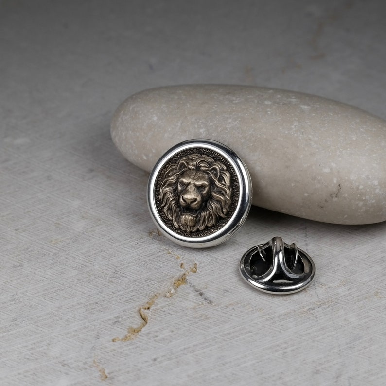 Round Pin Lion Sterling Silver 925 Men's Brooch Pin - Etsy