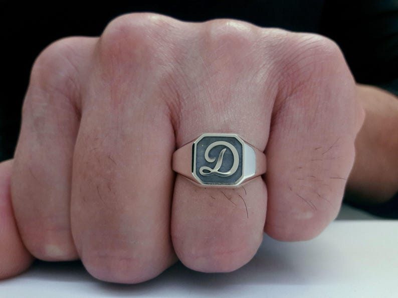 Custom Made Octagon Shape Alphabet Signet Ring, Personalized Monogram ...