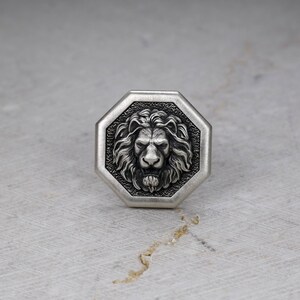 Octagon Pin Lion, Sterling Silver 925, Men's Brooch Pin, Lion Head ...