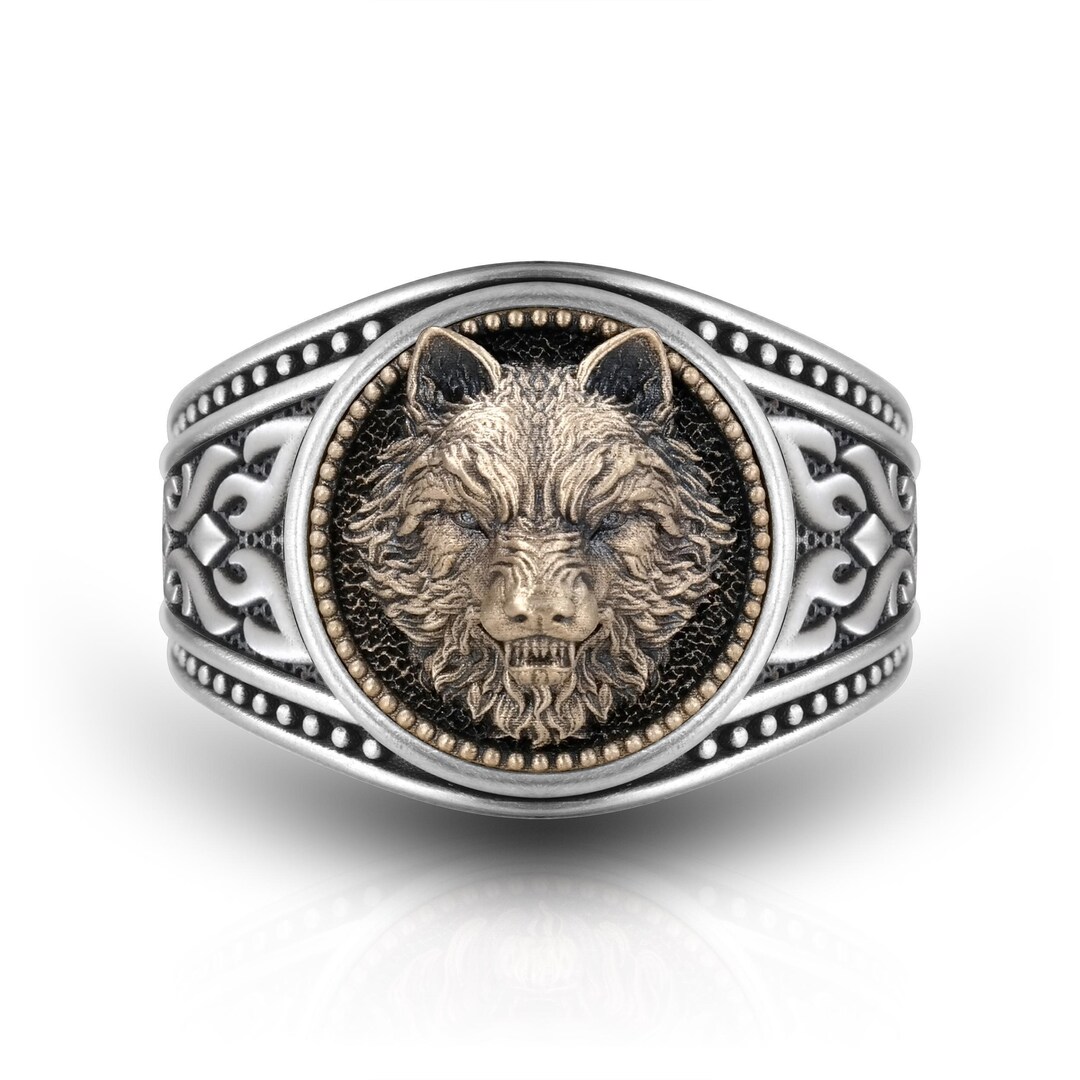 Wolf Head Ring With Gothic Design, Alpha Majestic Comfort Fit Signet ...