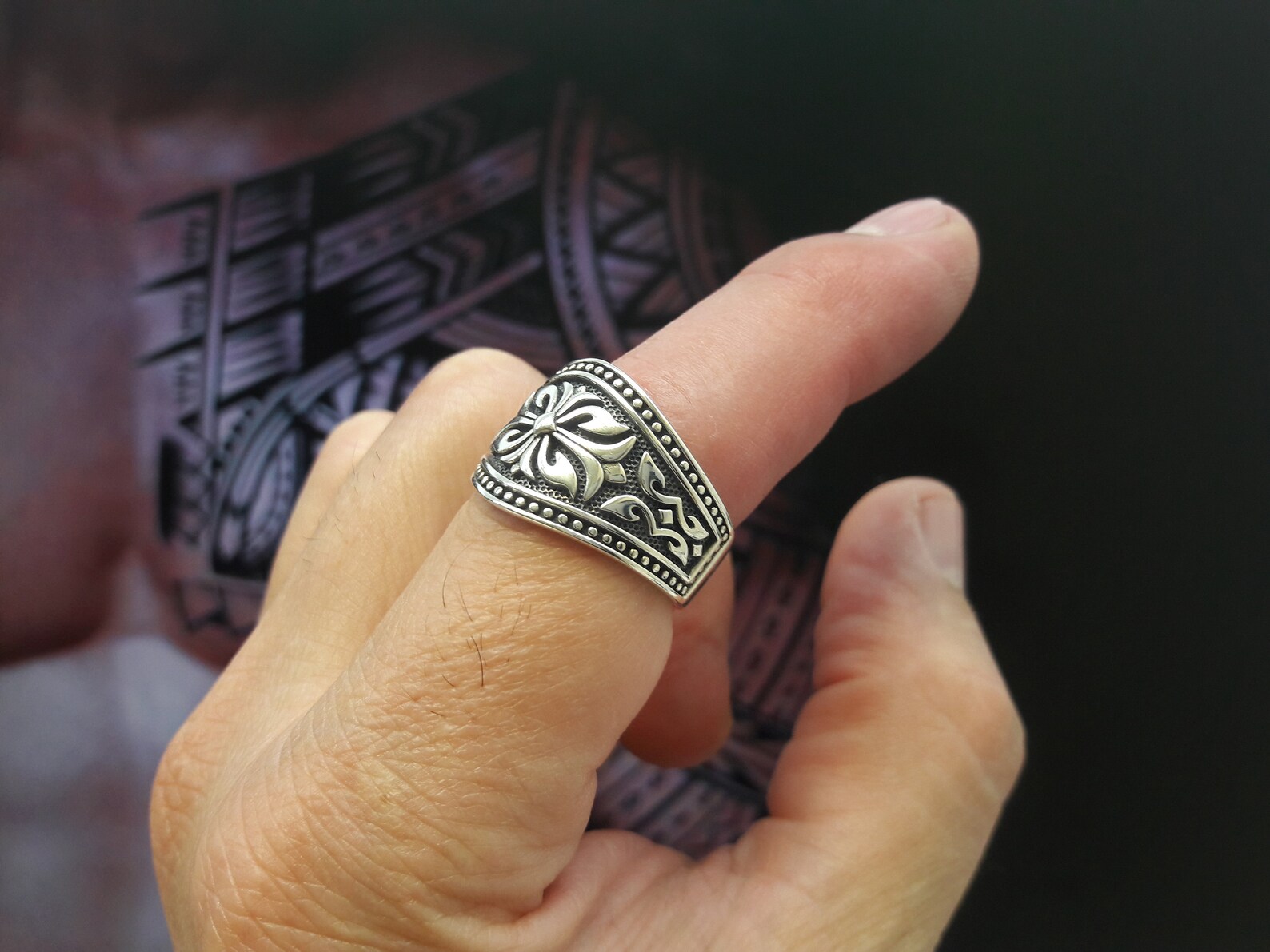 Gothic Cross Ring Biker Cross Ring Engraved SPARTA Sterling - Etsy