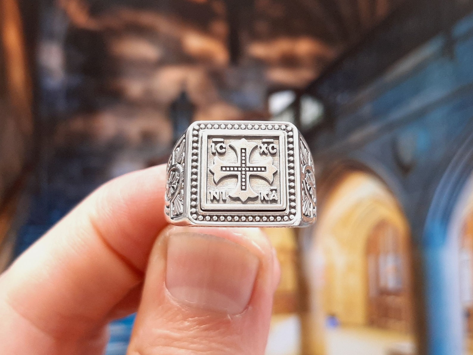Byzantine Cross IC XC NIKA Signet Mens Ring With Fleur De Lis - Etsy
