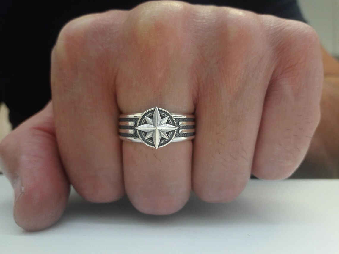 Compass Band Ring North star band ring Compass Rose Ring | Etsy