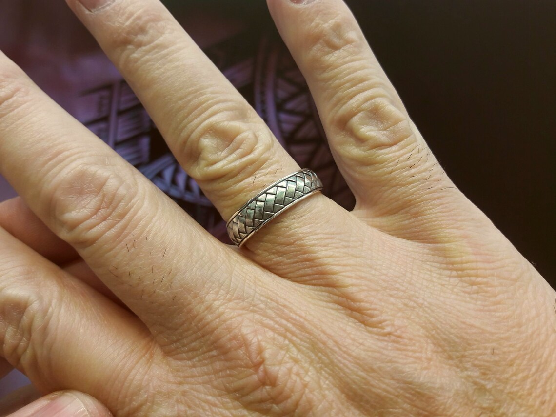 3 Row Knitted Pattern Band Ring Men Women Wedding Solid - Etsy