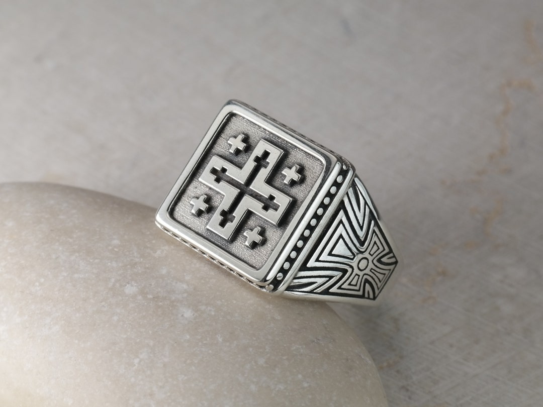 Square Signet Ring Georgian Cross, Knight Templar, Christian Jewelry ...