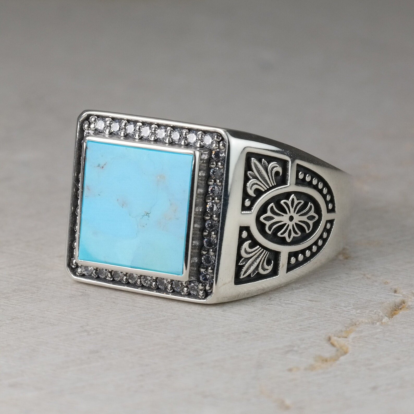 12X12 Square Stone Signet Men's Ring Fleur De Lis Design - Etsy