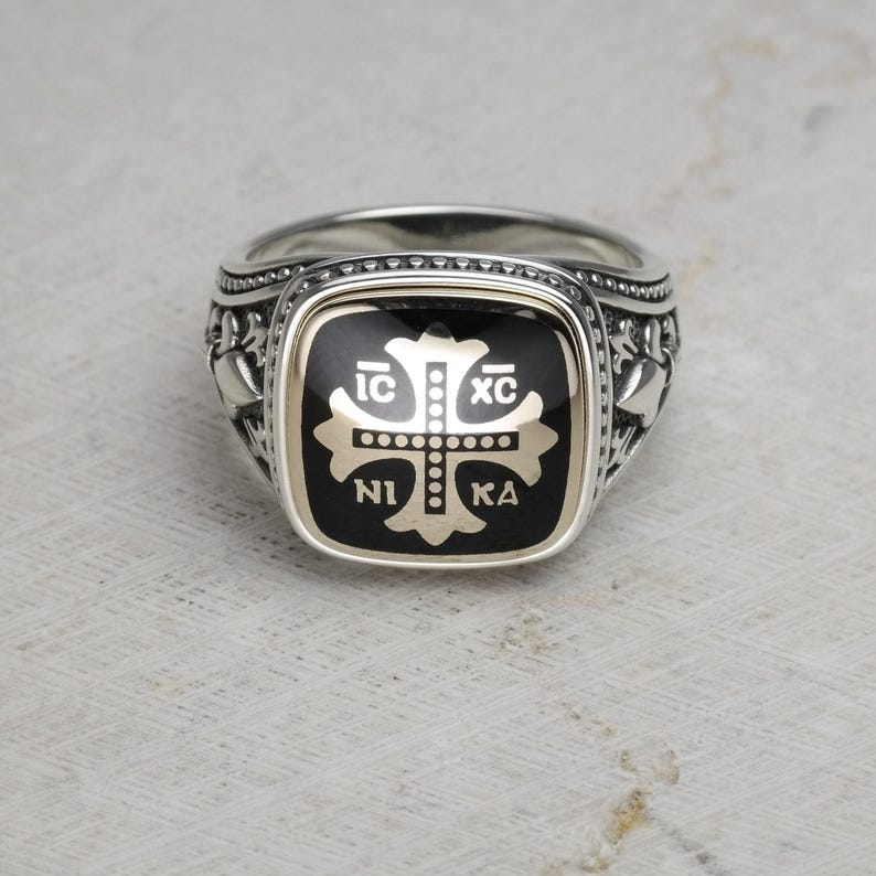 Jesus Christ Conquers Ring With IC XC NIKA, Crucifix Cross Signet Rings ...
