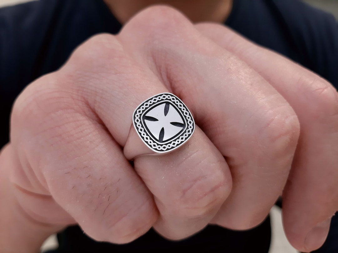 Byzantine, Cross, Signet, Ring, Sterling, Silver, 925, Black, Christian ...