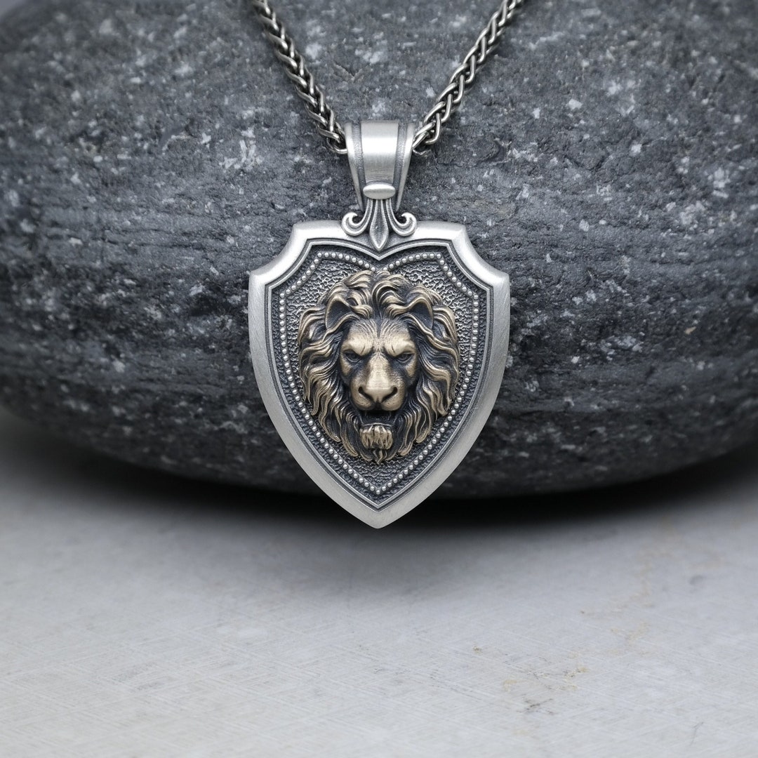 Lion Head Pendant With Fleur De Lis, Braided Wheat Neck Chain 2.5 Mm ...