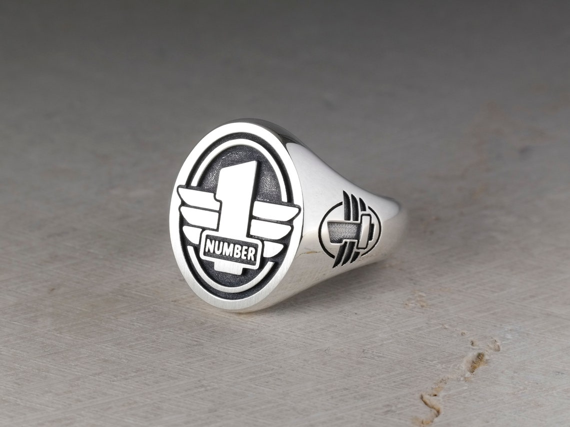 Oval Signet Ring Champion Number 1 Ring Sterling Silver | Etsy