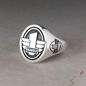 Oval Signet Ring, Champion Number 1 Ring, Sterling Silver Ring, Winner ...