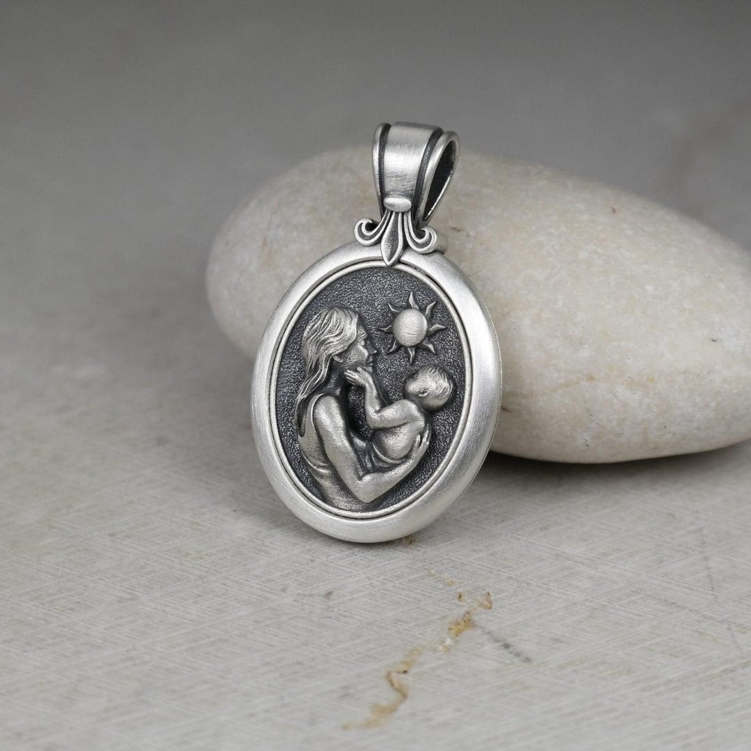 Mother and Son Pendant, 2.5mm Neck Chain With Fleur De Lis Clasp ...