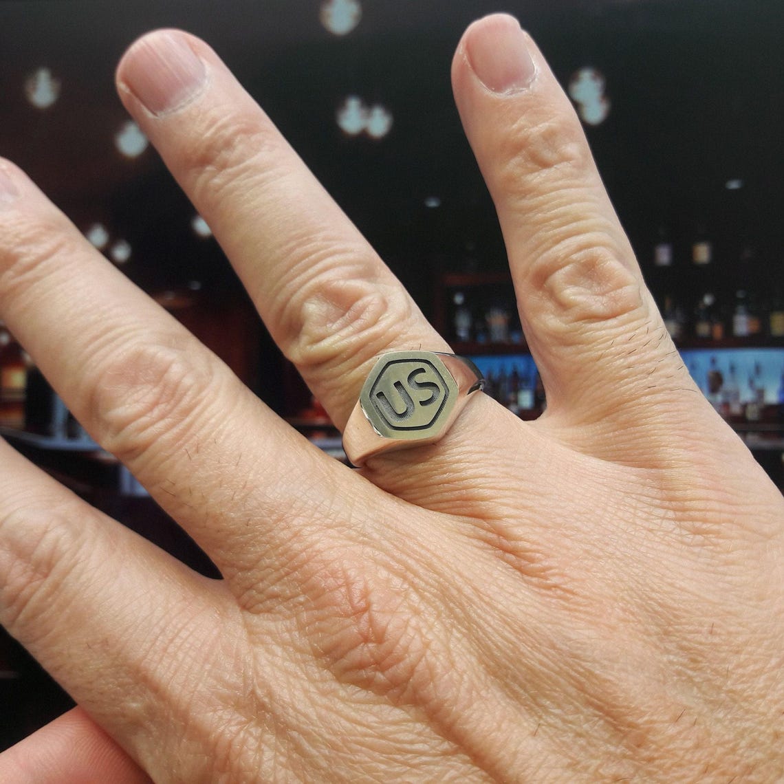 Custom Made Hexagon Shape Alphabet Signet Ring, Personalized Initial ...