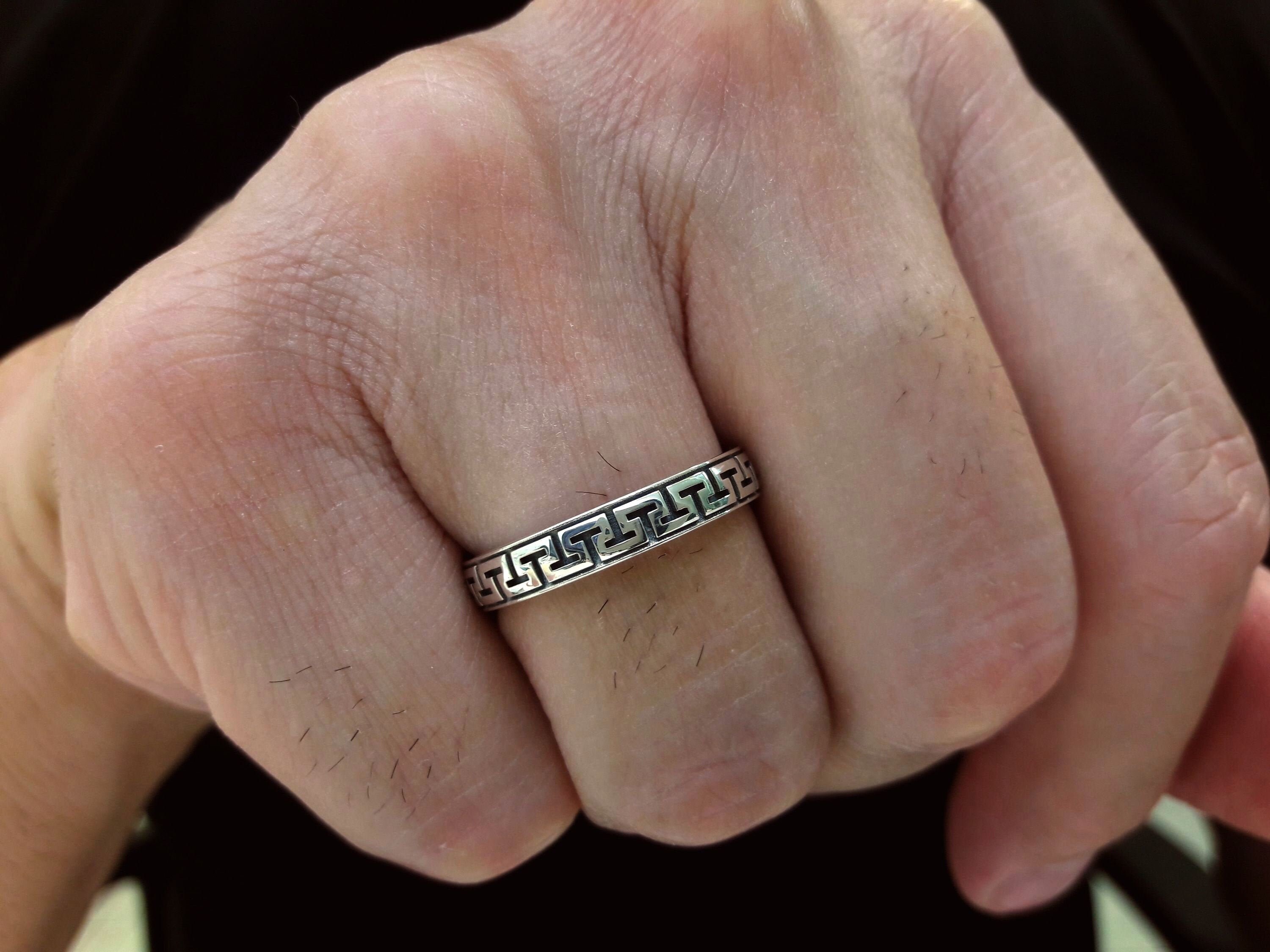 Greek Key Band Ring Pattern Wedding Band Ring Engagement - Etsy