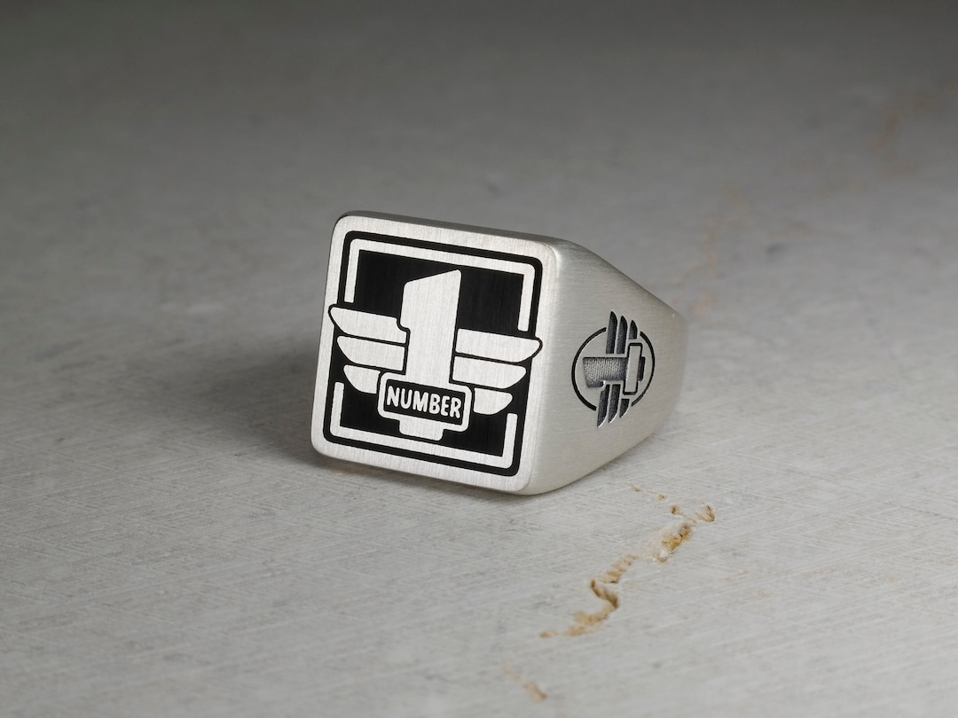 Champion Number 1 Square Signet Men's Ring, Lucky First Winner Pinky ...