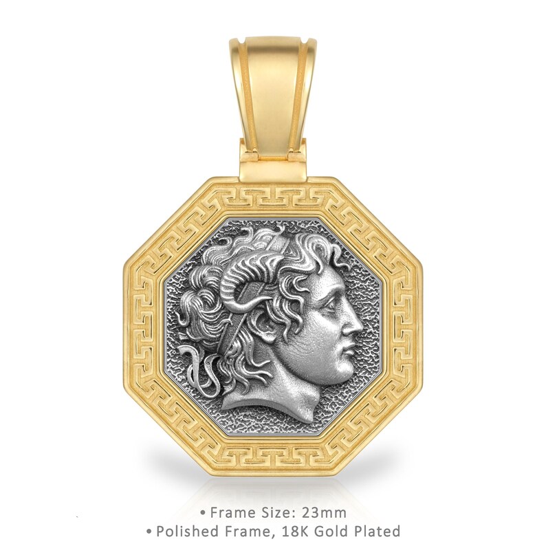 Alexander the Great Coin Pendant Greek Key Necklace With Silver Wheat ...