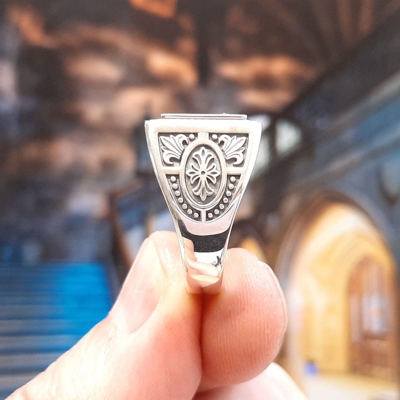 12X12 Square Stone Signet Men's Ring Fleur De Lis Design - Etsy